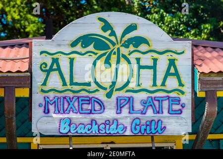 Maui, Hawaii, Lahaina, Aloha Mixed Plate, Beachside Grill, Open-air ...