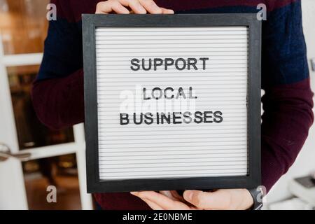 Support Local Business Concept. Chart with keywords and icons on white ...
