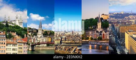 Lyon rectangular travel photo collage Stock Photo - Alamy