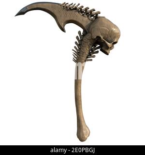 fantasy ritual sickle, weapon with a skull, on an isolated white ...