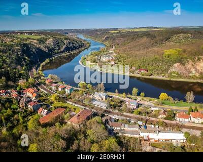Aerial view of village Sedlec Suchdol, part of Prague 6 with view on ...