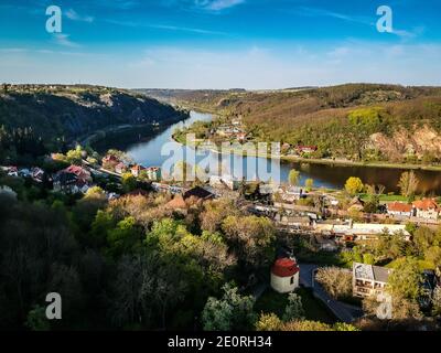 Aerial view of village Sedlec Suchdol, part of Prague 6 with view on ...