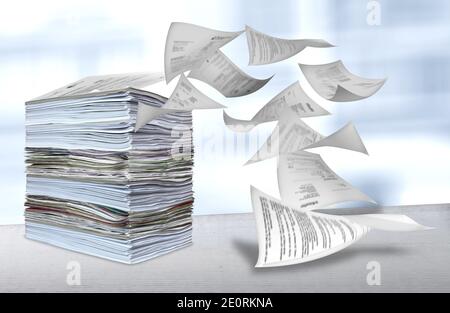 big pile of paper being blown away Stock Photo - Alamy