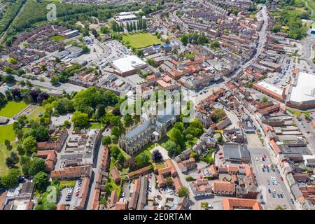 Aerial photo of the historical Selby Abbey in the town of Selby in York ...