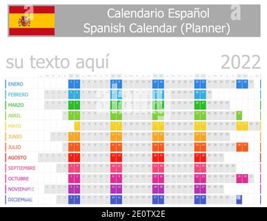 2022 Spanish calendar. Desk planner template. Week starts Monday ...