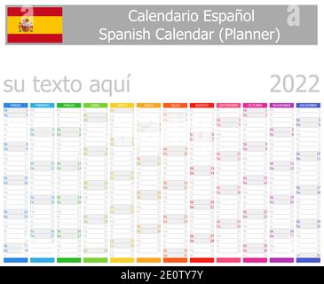 Spanish 2022 calendar. Desk planner template. Calender layout for year ...