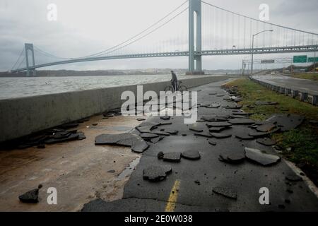 Road Damage on an Empty Belt Parkway is seen in the Bay Ridge Section ...