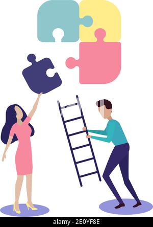 Finding solution, problem solving. Teamwork and partnership. Working ...