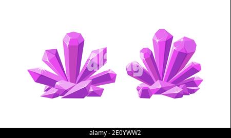 Pink crystals or gemstones. Shining amethyst crystal isolated in white ...
