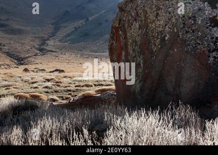 Steppe landscape and big rock. Volcanic trough Stock Photo - Alamy