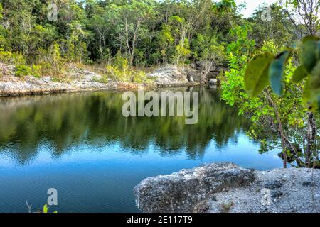 Lake formed from a former quarry on the Port Bougainville Trail at ...
