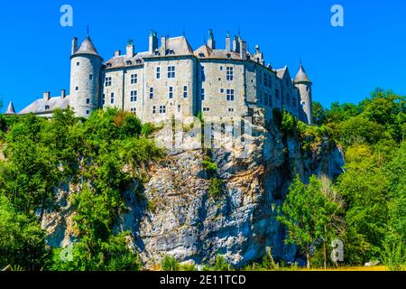 Castle Of Walzin Built On A Rock Over The River Belgium Stock Photo