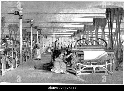 . Illustration of power loom weaving . 1835. Illustrator T. Allom 500 ...