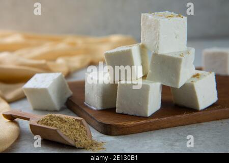 Diced Paneer or cottage cheese with Coriander powder Stock Photo - Alamy