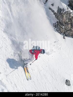 Female freeskier in backcountry Stock Photo - Alamy