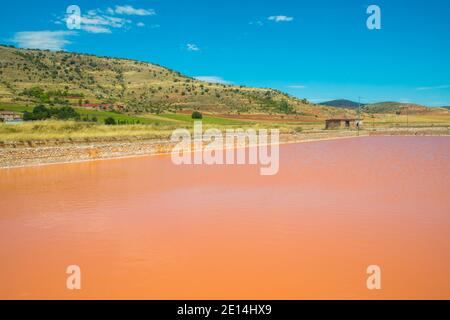 Pond. Medieval salt works, Imon, Guadalajara province, Castilla La ...