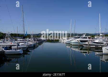 Boats moored at the Crystalbrook Superyacht Marina, Dickson Inlet, Port ...