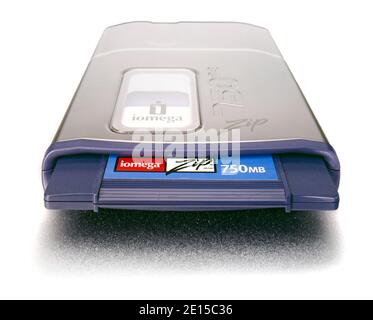A backup zip drive disk isolated against a white background Stock Photo ...