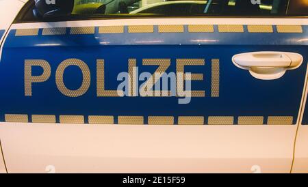 German Polizei Sign In White Letters On A Police Car Stock Photo - Alamy