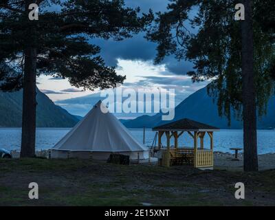 Large luxury tent, campsite Sandviken at lake Tinnsja east of Rjukan ...