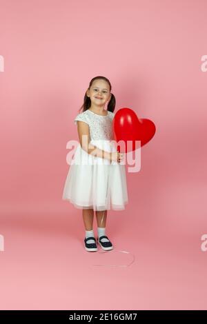 Portrait of careless positive girl hold boombox hand fingers ...