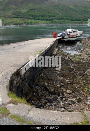 The quiet Kylerhea ferry in the highlands of Scotland, crossing the ...