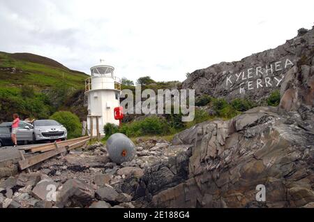 The quiet Kylerhea ferry in the highlands of Scotland, crossing the ...