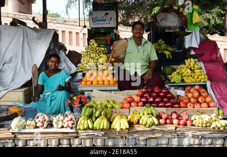 A fruit vendor by the Pondicherry bus station Stock Photo - Alamy