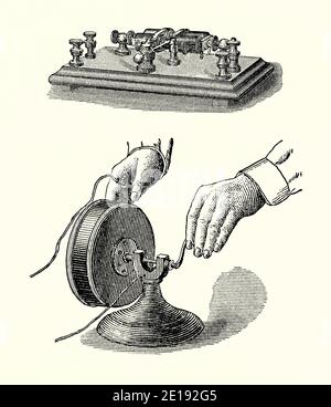 Elisha Gray (1835-1901), American inventor, presenting the caveat for his telephone, 1876. Gray ...