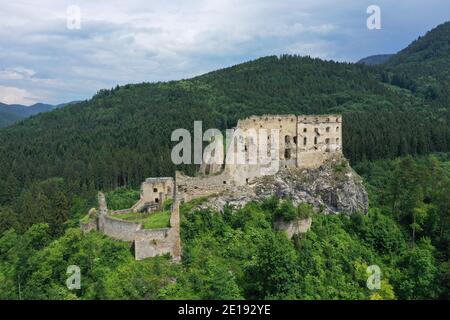 Aerial view of Likava castle in Likavka village in Slovakia Stock Photo ...
