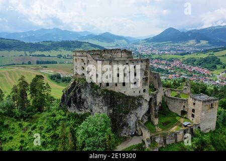 Aerial view of Likava castle in Likavka village in Slovakia Stock Photo ...
