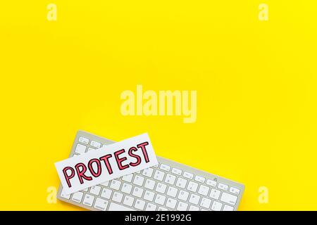 Protest online petition concept. Word Protest sign on the keyboard, top ...