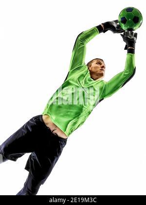 one caucasian soccer player goalkeeper man in studio silhouette shadow ...