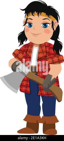 Lumberjack woman with axe icon, cartoon style Stock Vector Image & Art ...