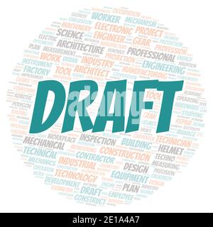 Draft typography word cloud create with text only Stock Photo - Alamy