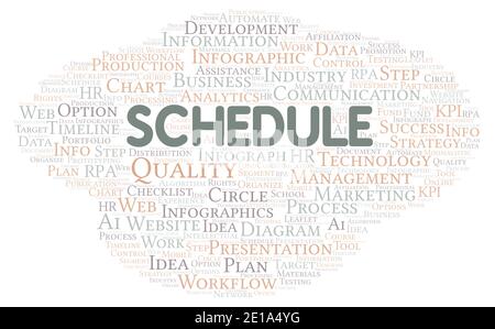 Schedule typography word cloud create with text only Stock Photo - Alamy