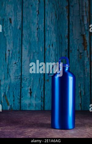 Blue metallic vacuum flask Stock Photo - Alamy