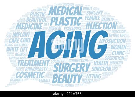 Aging typography word cloud create with text only Stock Photo - Alamy