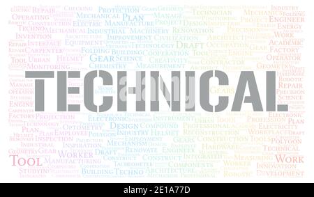 Technical typography word cloud create with text only Stock Photo - Alamy