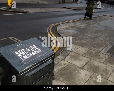 An amnesty box for knives on the street in Southall, a suburb to the ...