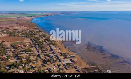 Aerial view of the quagmire or mud in the estuary in the community ...