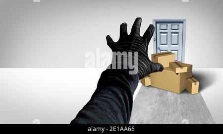 Package Robbery And Home Delivery Theft Or Porch Pirate Thief Stealing
