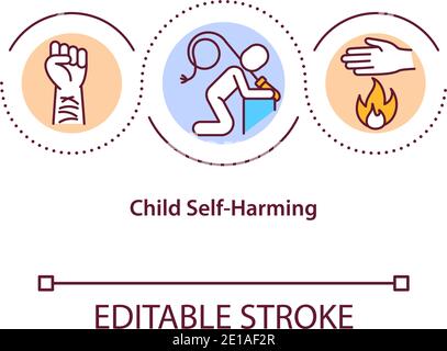 Self-harm linear icon. Cut hand with razor blade. Mental disorder. Hurt ...