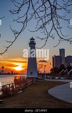 Milliken State Park Lighthouse, Detroit Michigan, USA Stock Photo - Alamy
