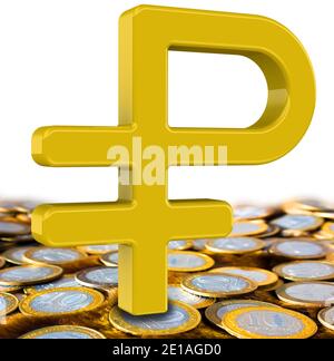 Image of russian ruble currency symbol spinning over black background ...