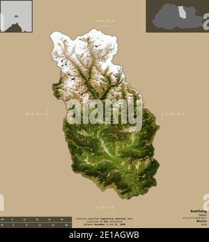 Bumthang, district of Bhutan. High resolution satellite map. Locations ...