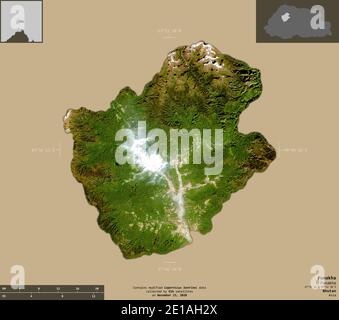 Punakha, district of Bhutan. High resolution satellite map. Corner ...