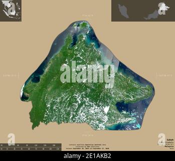 Sabah, state of Malaysia. High resolution satellite map. Corner ...