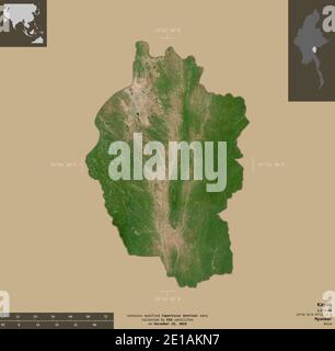 Kayah, state of Myanmar. Sentinel-2 satellite imagery. Shape isolated ...