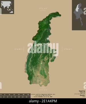 Sagaing, division of Myanmar. High resolution satellite map Stock Photo ...